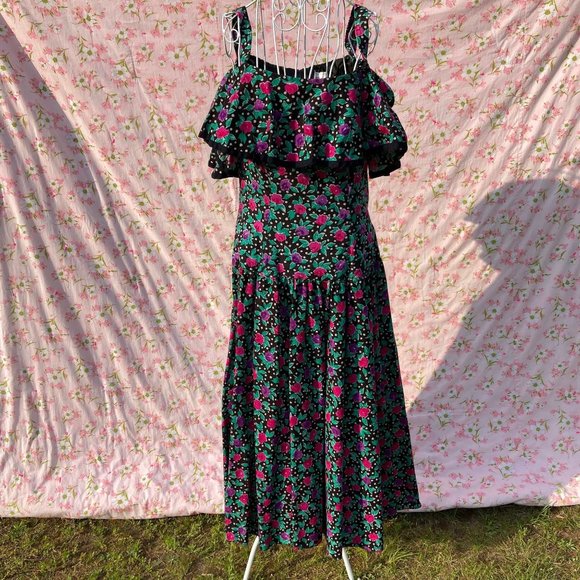 Vintage | Dresses | Vintage 8s Dress Floral Rose 980s Cottage Core Pink ...